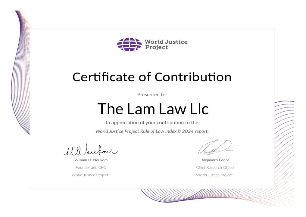 THE LAM LAW LLC Awarded Certificate of Contribution by the World ...